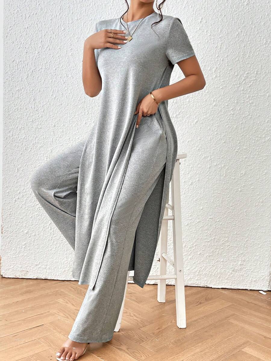 SHEIN LUNE Split Hem Tee & Wide Leg Pants | SHEIN USA