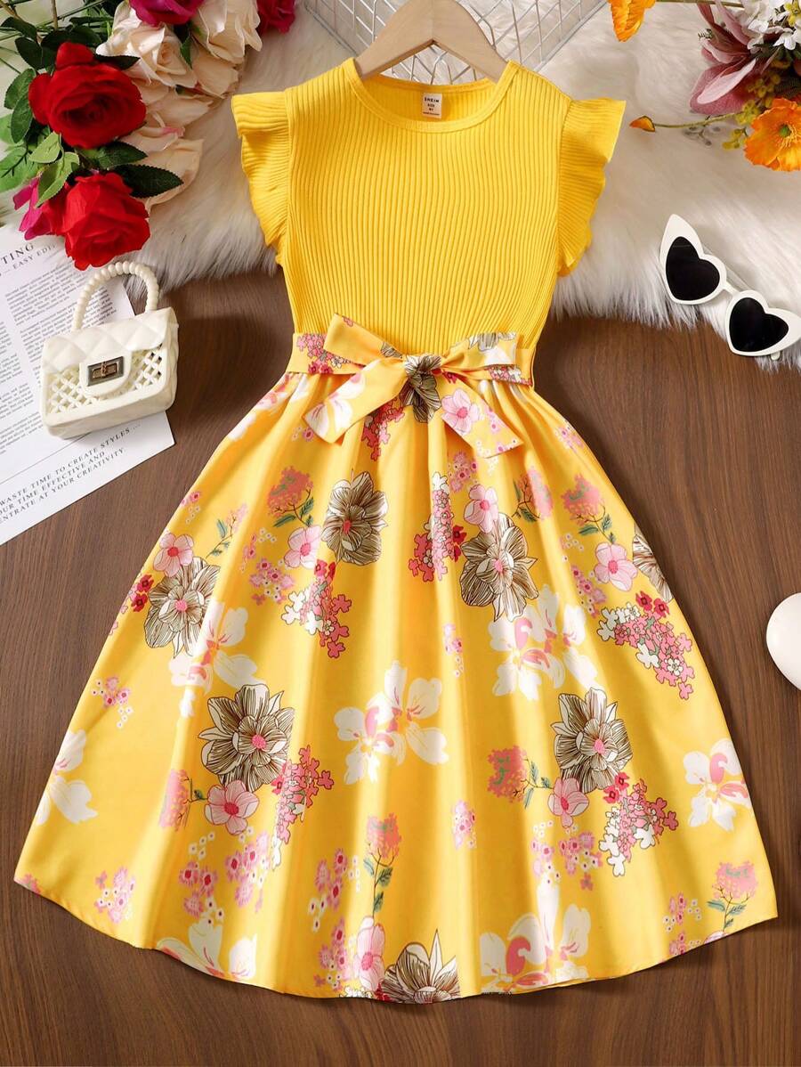 SHEIN Tween Girl Floral Print Ruffle Trim Dress | SHEIN USA