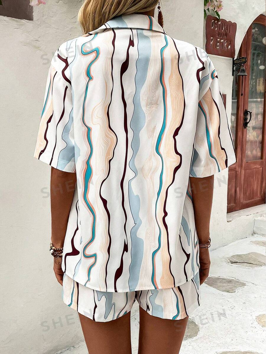 SHEIN LUNE Allover Print Drop Shoulder Shirt & Shorts | SHEIN USA