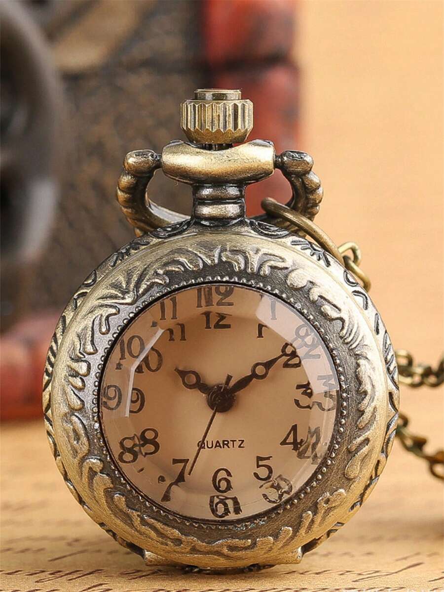 Mini Brown Glass Transparent Lace Relief Pattern Vintage Pocket Watch ...