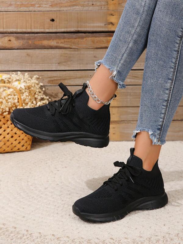 Women Minimalist Lace-up Front Running Shoes, Sporty Outdoor Fabric ...