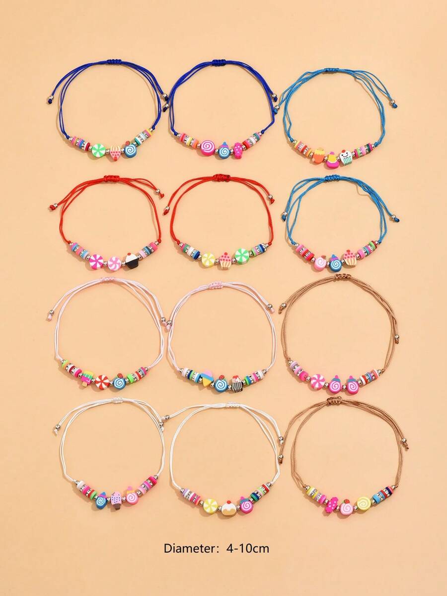 12pcs Random Color Lollipop & Ice Cream Decor String Bracelet For Daily ...
