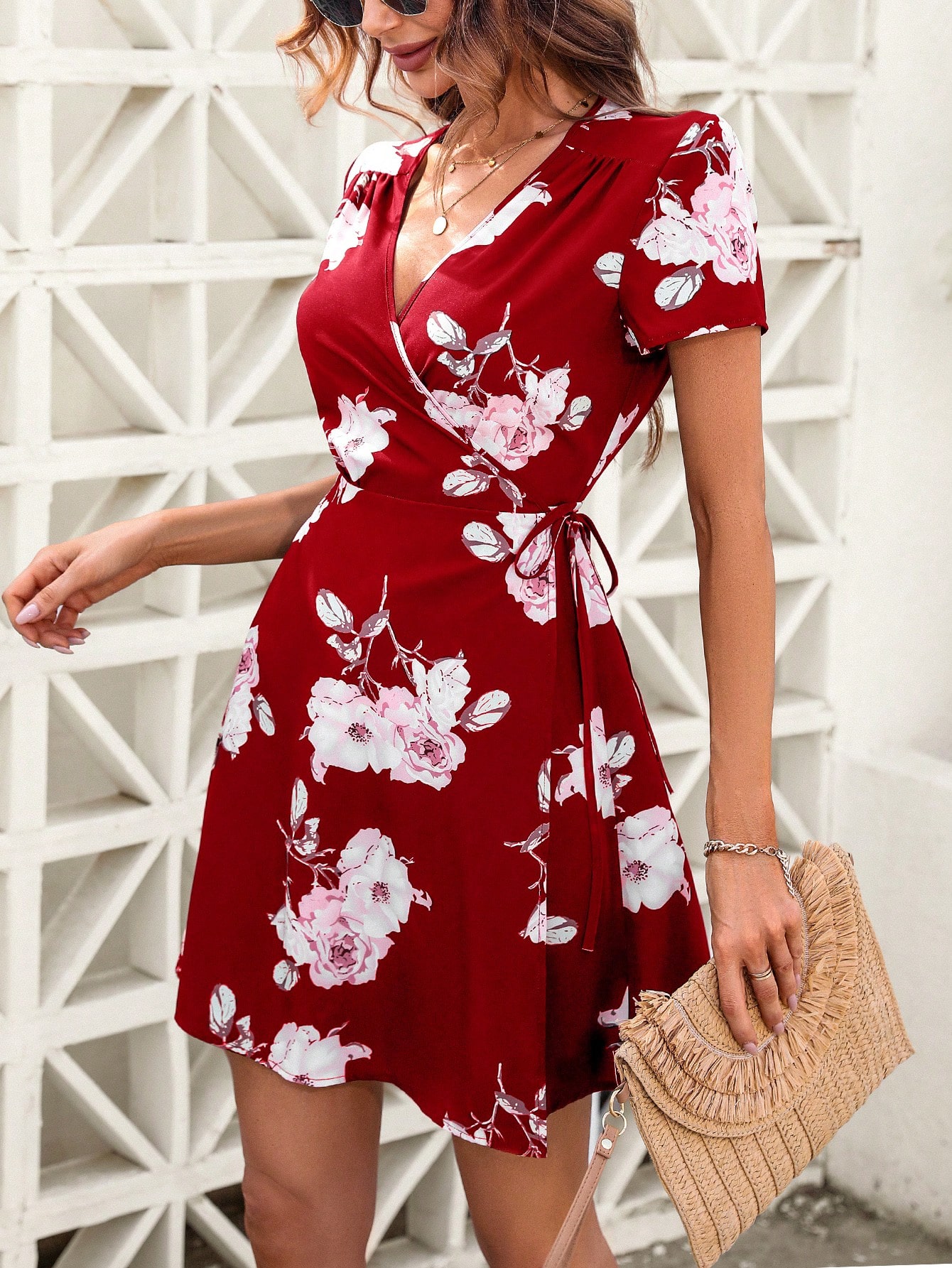 SHEIN VCAY Boho Bloemen Jurk Geknoopt Wrap | SHEIN Nederland