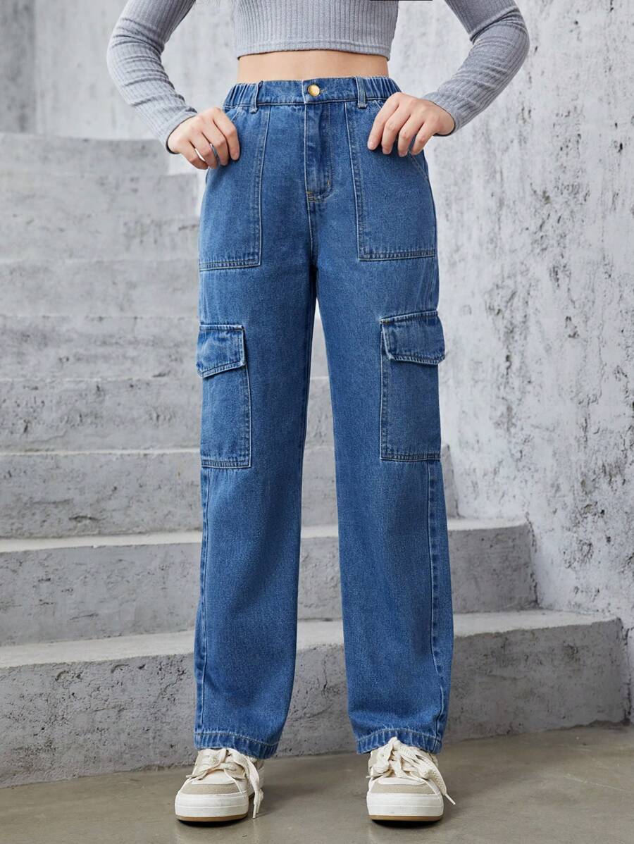 Teen Girls Flap Pocket Cargo Pants | SHEIN USA