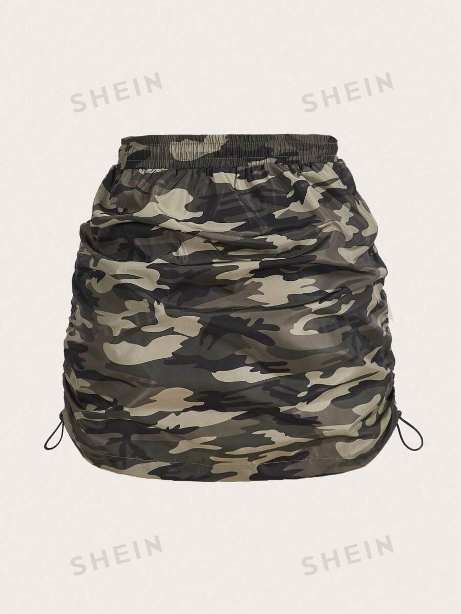 Shein Ezwear Camo Print Drawstring Detail Skirt | Shein Uk