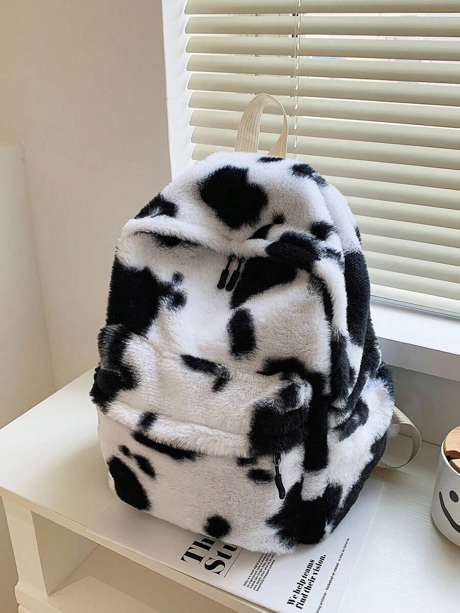 Fluffy Cow Print Backpack, Bag for School for College | SHEIN USA