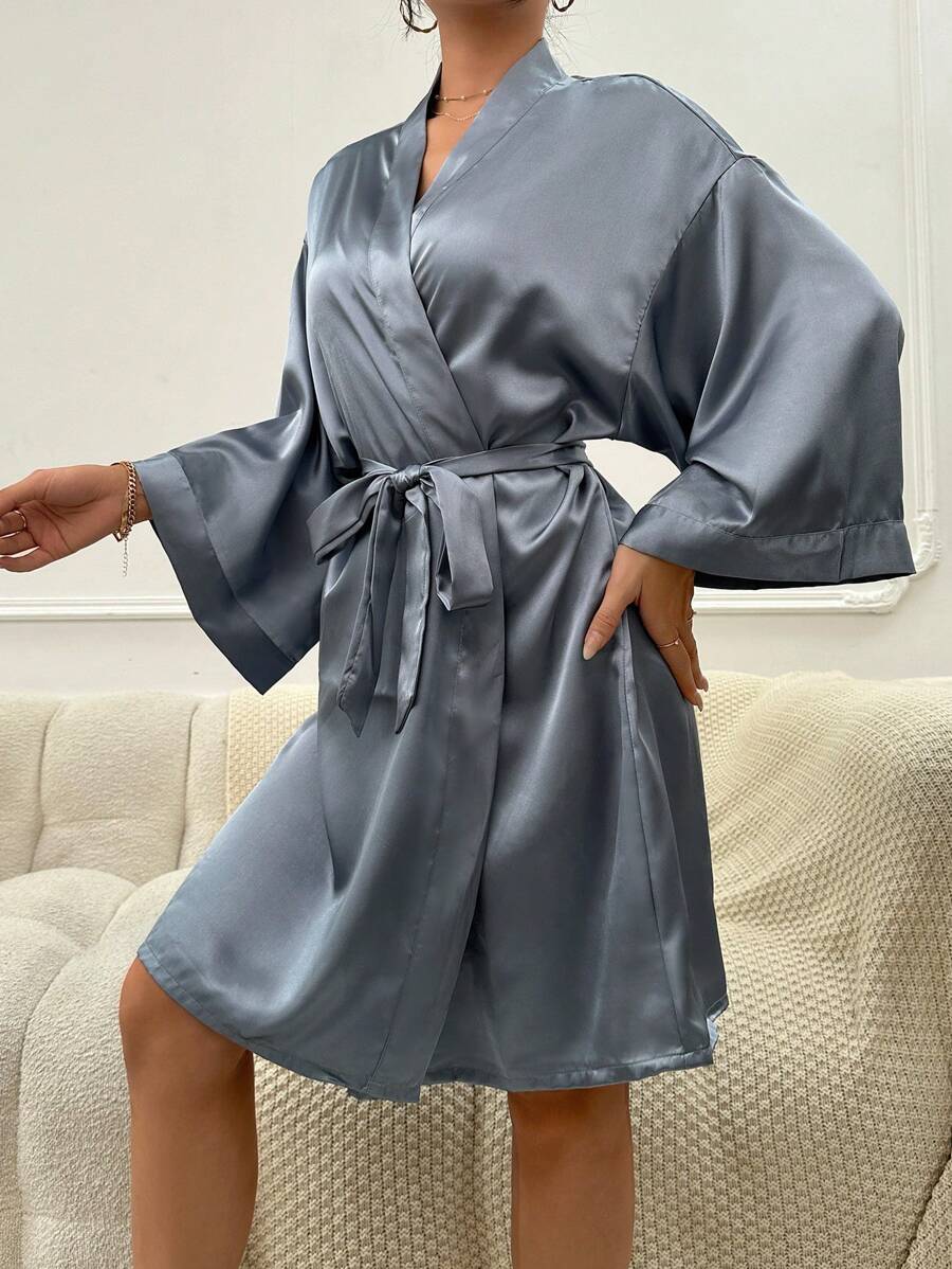 Solid Belted Satin Robe | SHEIN UK