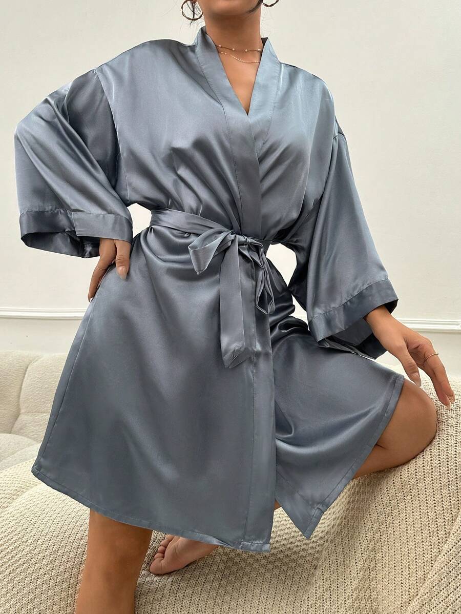Solid Belted Satin Robe | SHEIN UK