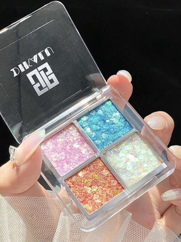 4-Color Eyeshadow Palette, Shimmer Pigmented Long-Lasting Eye Shadow ...
