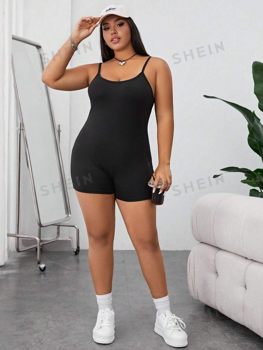 SHEIN EZwear Plus Solid Cami Unitard Romper | SHEIN USA
