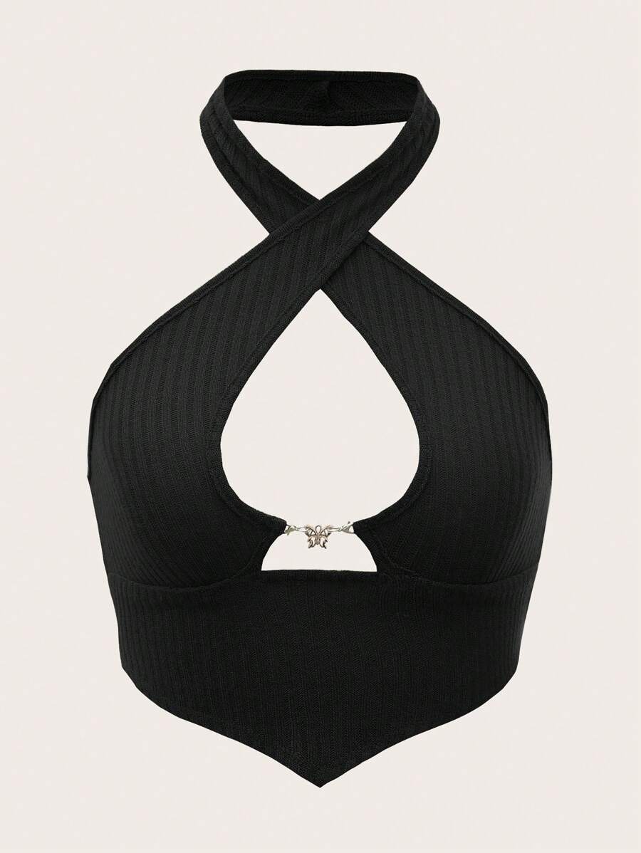 SHEIN ICON Solid Criss Cross Halter Y2k Top | SHEIN USA