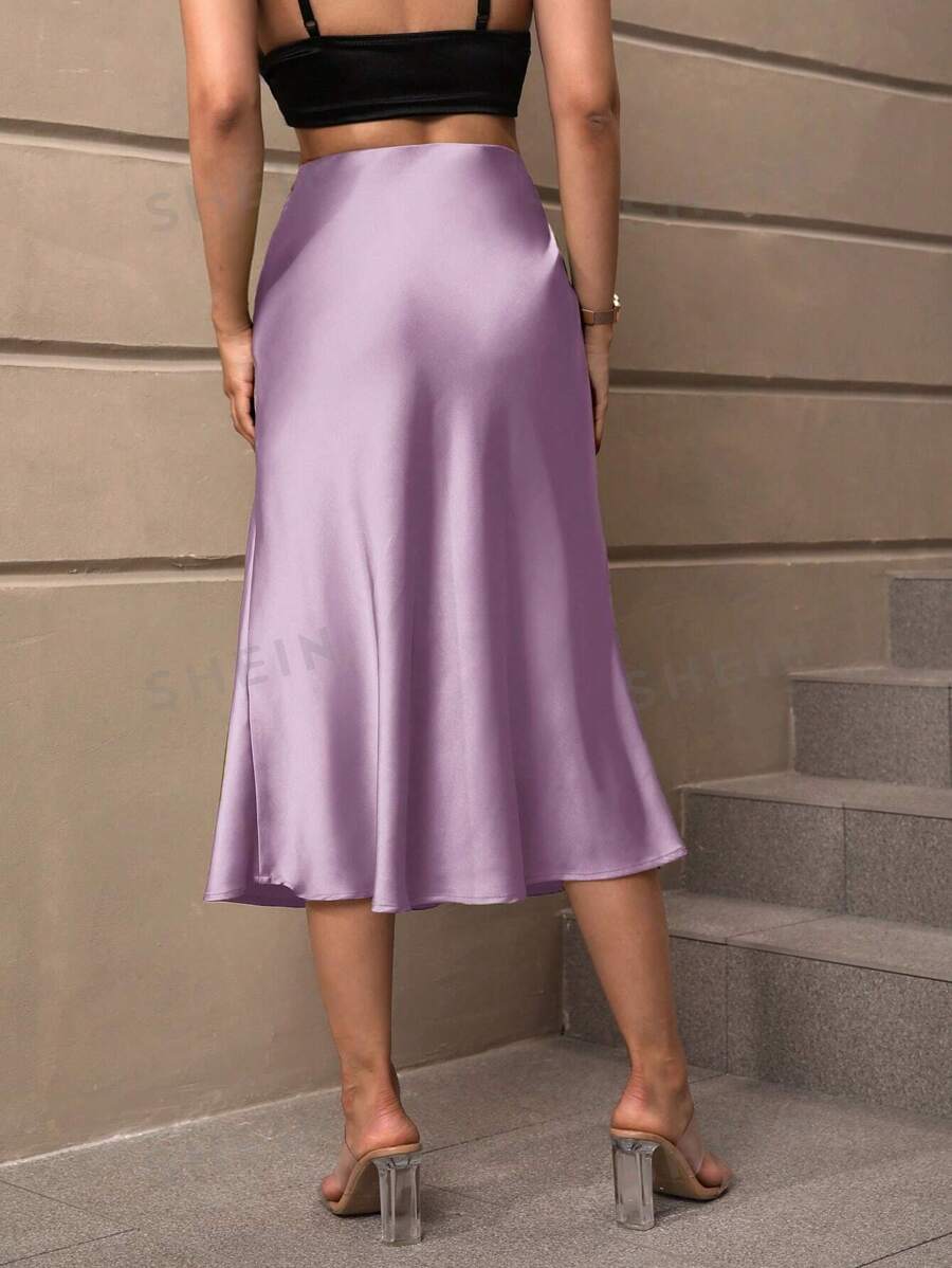 Shein Bae High Waist Solid Satin Skirt Shein Usa