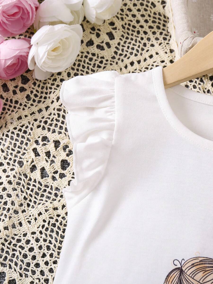 SHEIN Young Girl Casual White Portrait Dancing Girl Print Dress With ...