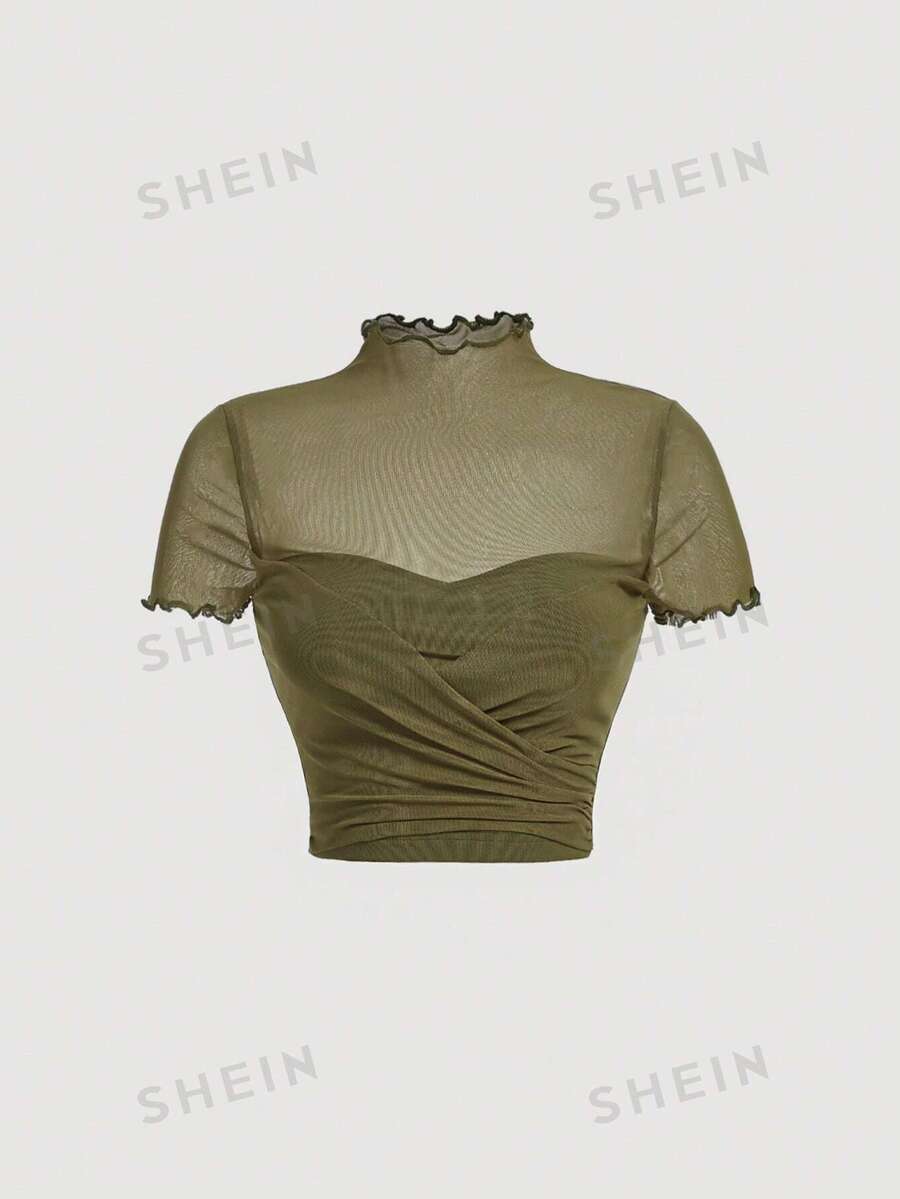 Shein Mod Lettuce Trim Mesh Crop Top Shein Uk
