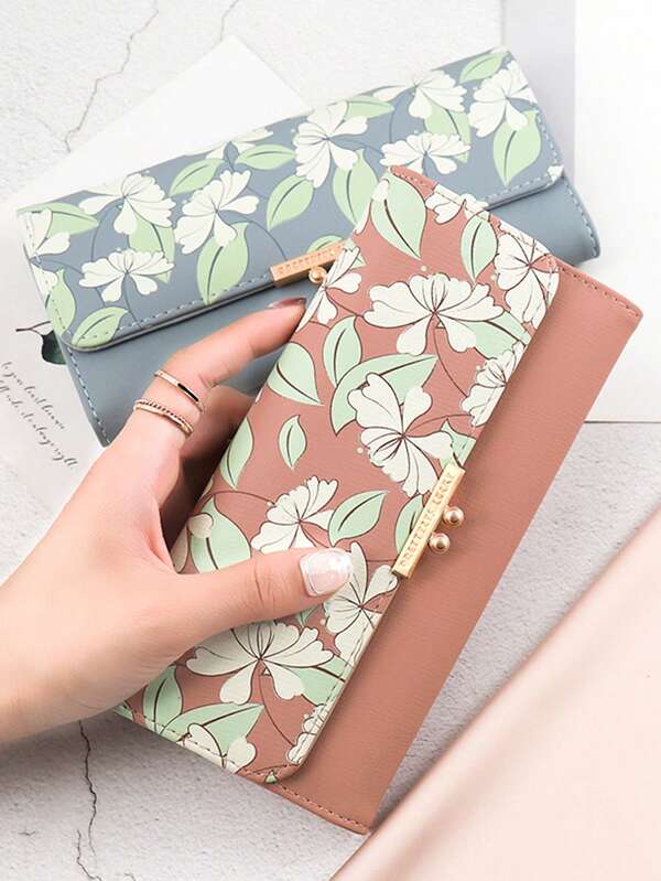Summer's New Flower Print Long Wallet Fashion Tri-Fold Credit Card ...