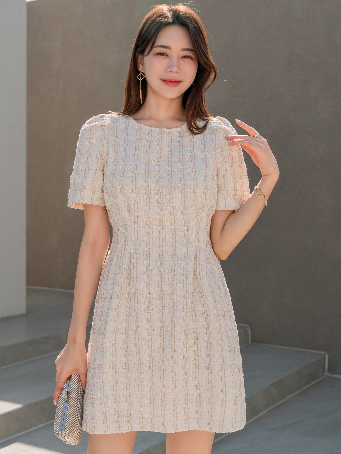 Dazy Solid Puff Sleeve Zip Back Dress Shein Usa