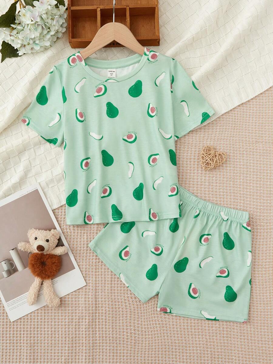 SHEIN Tween Girl Avocado Print PJ Set | SHEIN UK