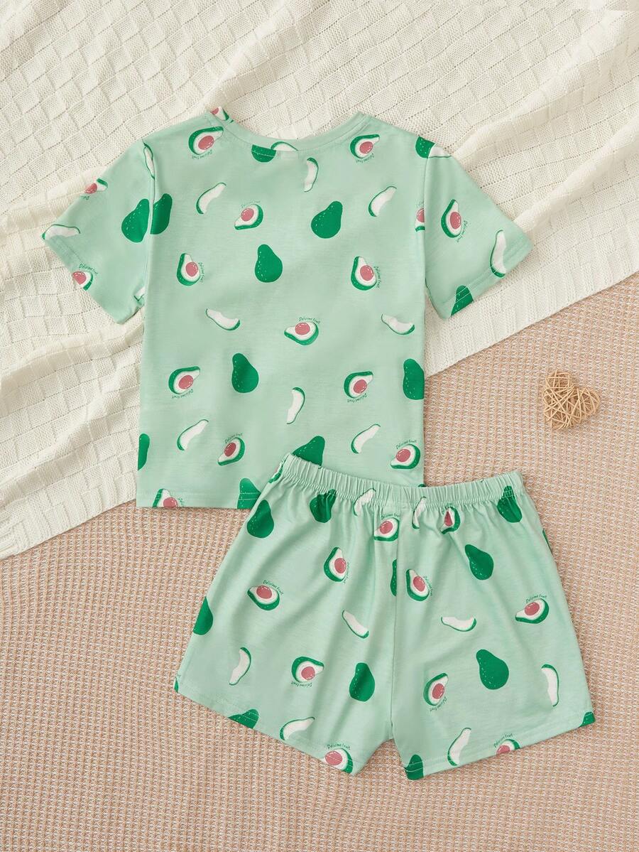 SHEIN Tween Girl Avocado Print PJ Set | SHEIN USA