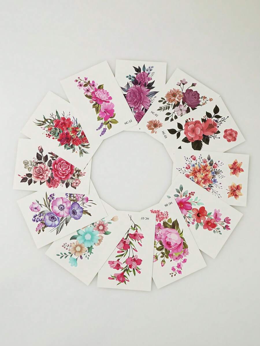 12 Sheets Women Flower Tattoo Sticker,1/4 Arm Temporary Tattoo Sticker ...