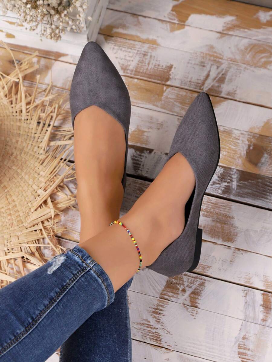 Women Minimalist Point Toe Ballet Flats, Fashion Grey Faux Suede Flats ...