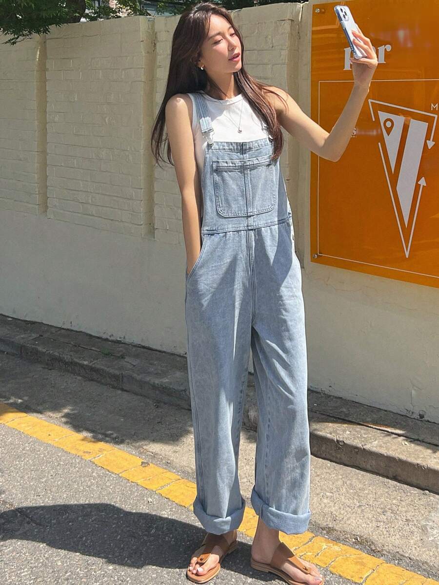 DAZY Patched Pocket Denim Overalls Without Tank Top | SHEIN USA