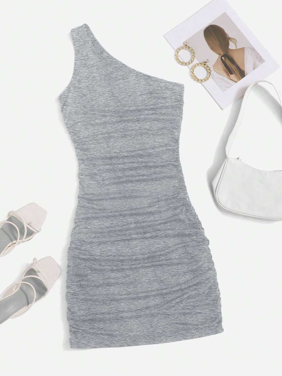 Chiquease One Shoulder Ruched Bodycon Dress | SHEIN USA