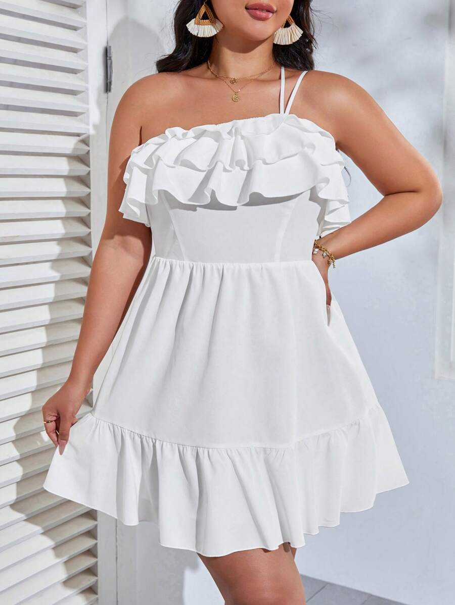 Dreamara Plus One Shoulder Ruffle Trim Dress | SHEIN USA