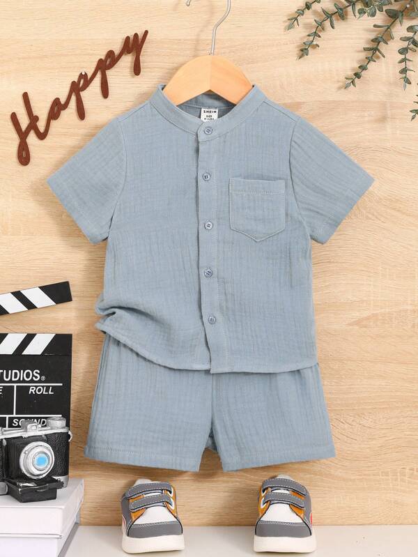 SHEIN Baby Boy Patched Pocket Shirt & Shorts | SHEIN USA