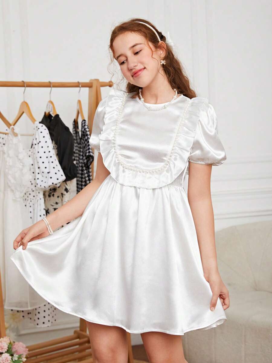 SHEIN Teen Girls Ruffle Trim Satin Dress | SHEIN UK