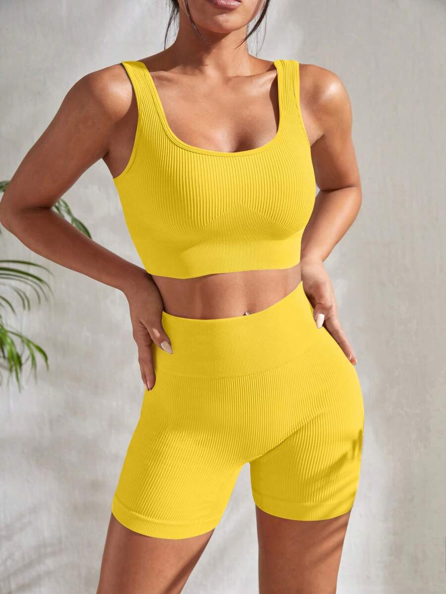 Core Rhythm Ribbed Knit Wideband Waist Sports Set Workout Women Set Gym ...