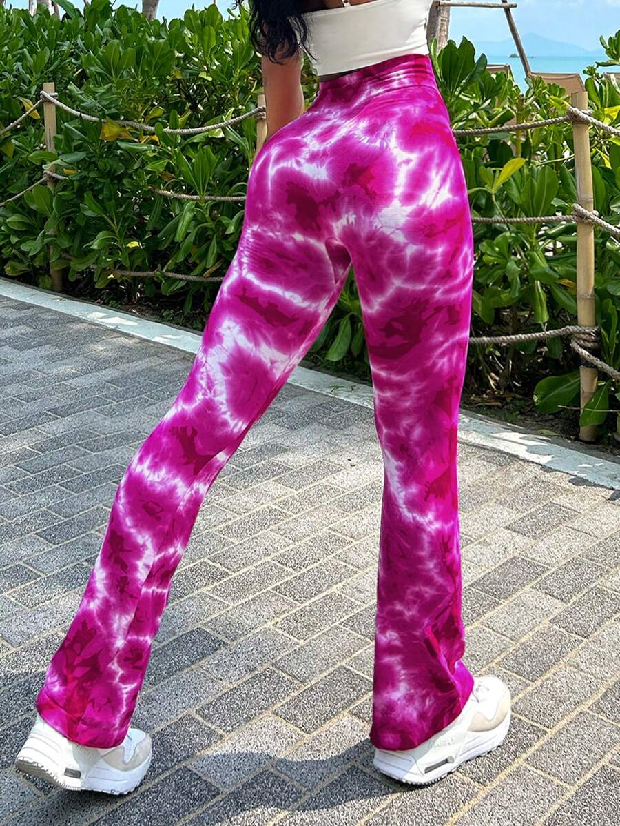 Yoga Trendy Tie Dye Flare Leg Sports Pants | SHEIN USA