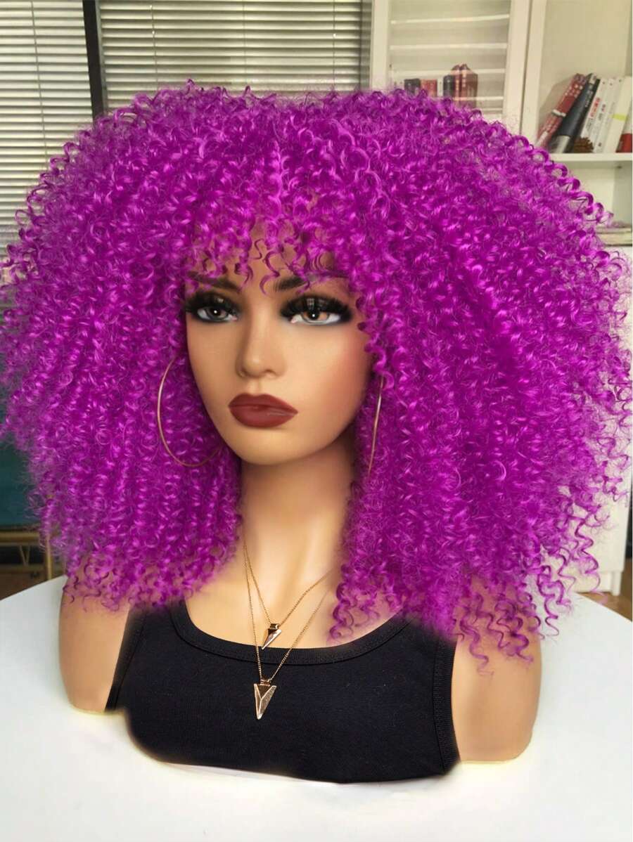 Fluffy Afro Kinky Curly Human Hair Synthetic Fiber Wigs With Thick ...