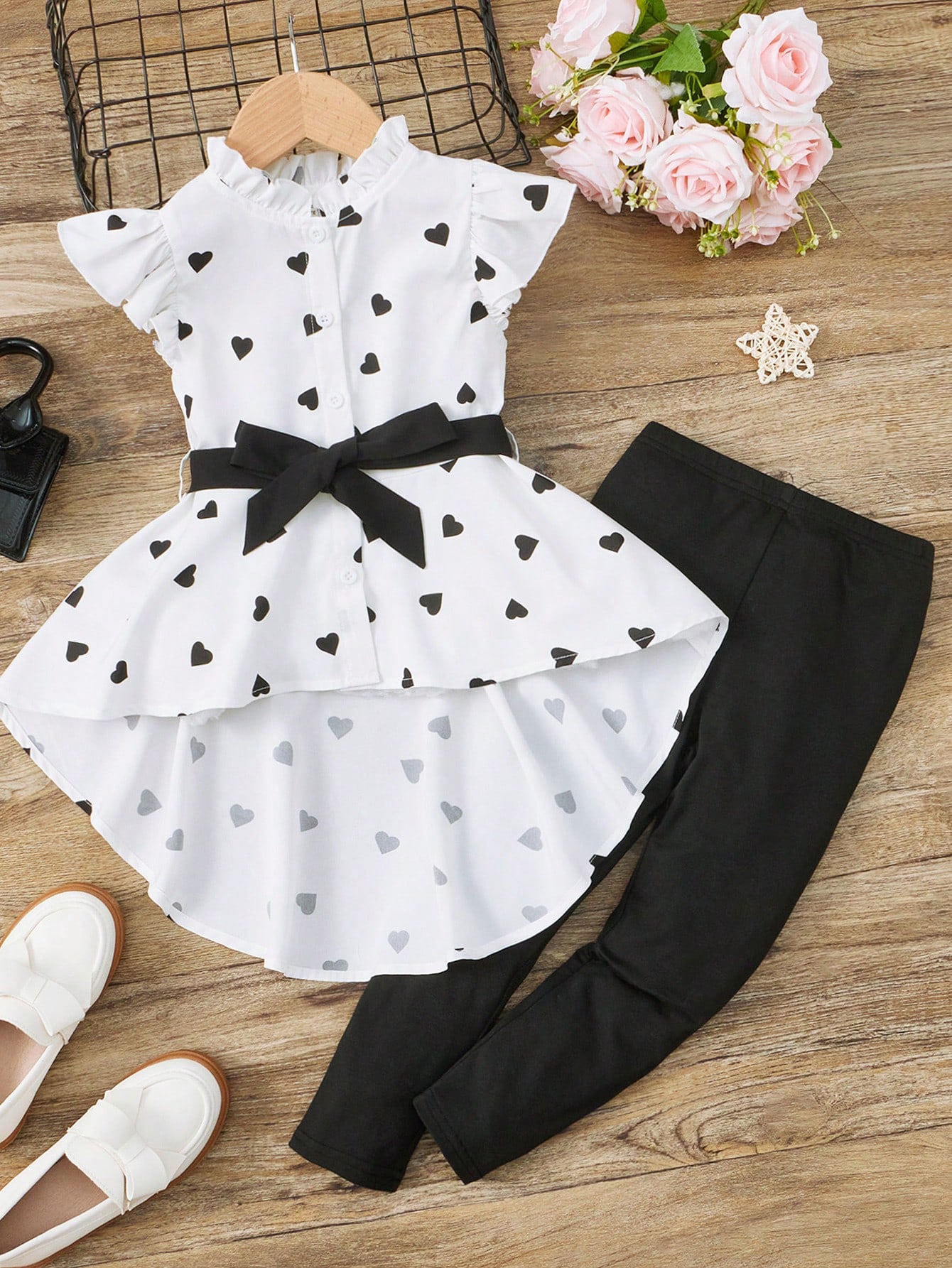 SHEIN Kids EVRYDAY Young Girl Love Heart Printed High Low Shirt With ...