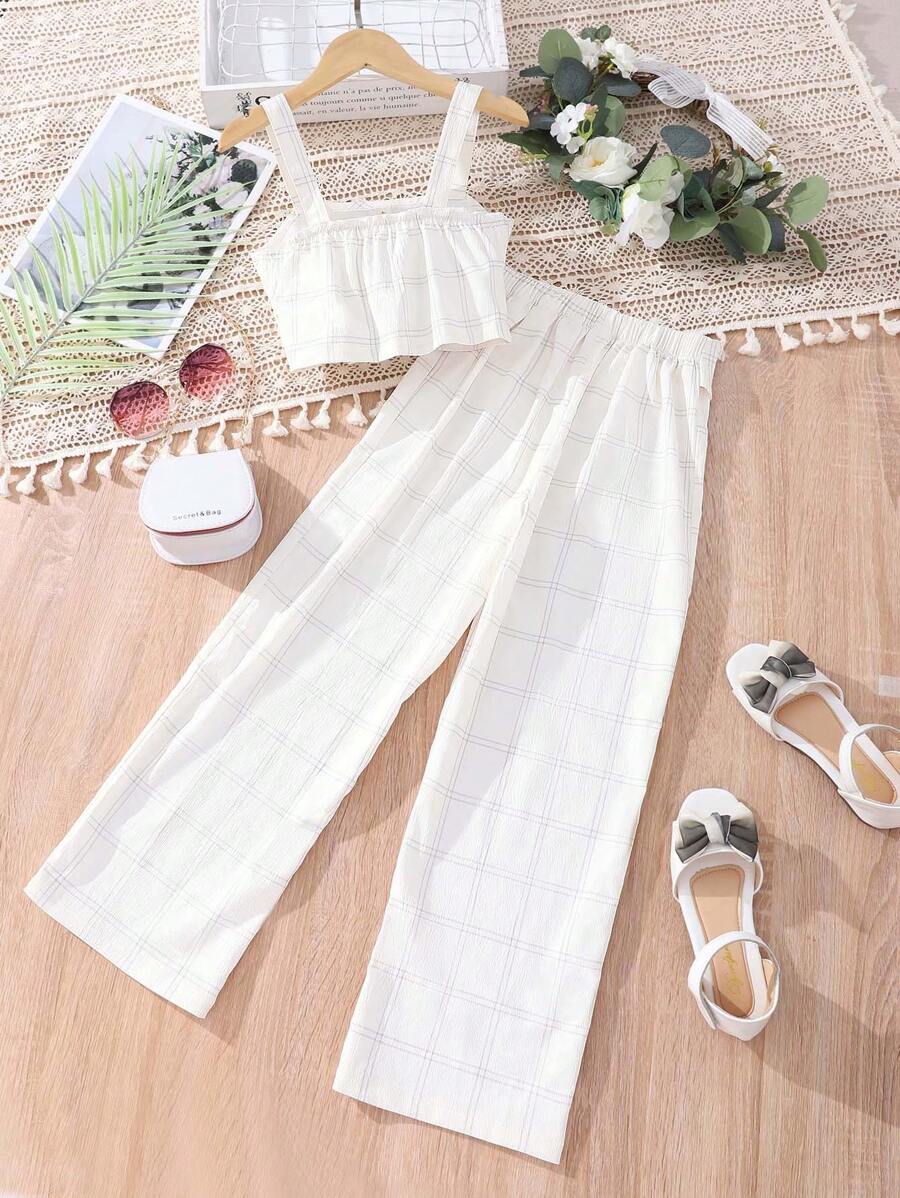 Shein Tween Girl Button Front Cami Top And Flare Leg Pants Shein Usa
