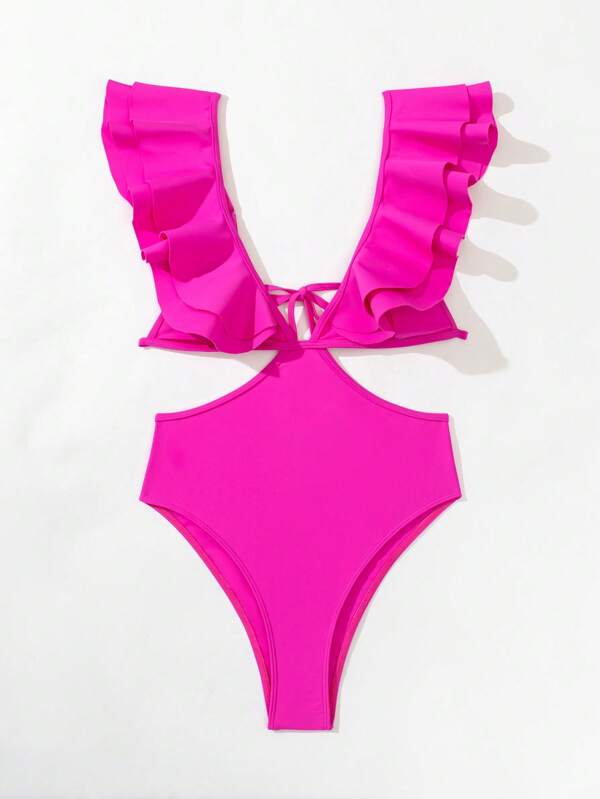 Shein Swim Chicsea Ruffle Trim Cut Out Waist One Piece Swimsuit Shein Usa