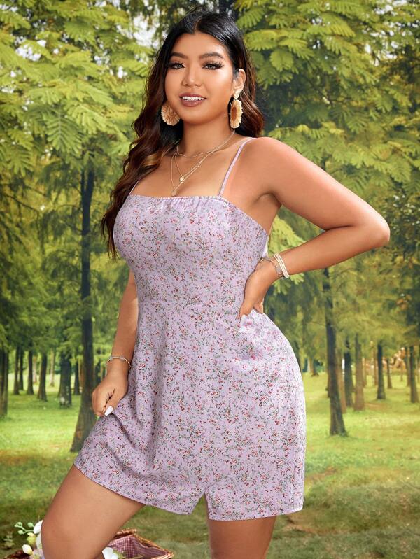 Shein Vcay Plus Ditsy Floral Print Lace Up Backless Cami Dress | Shein Usa