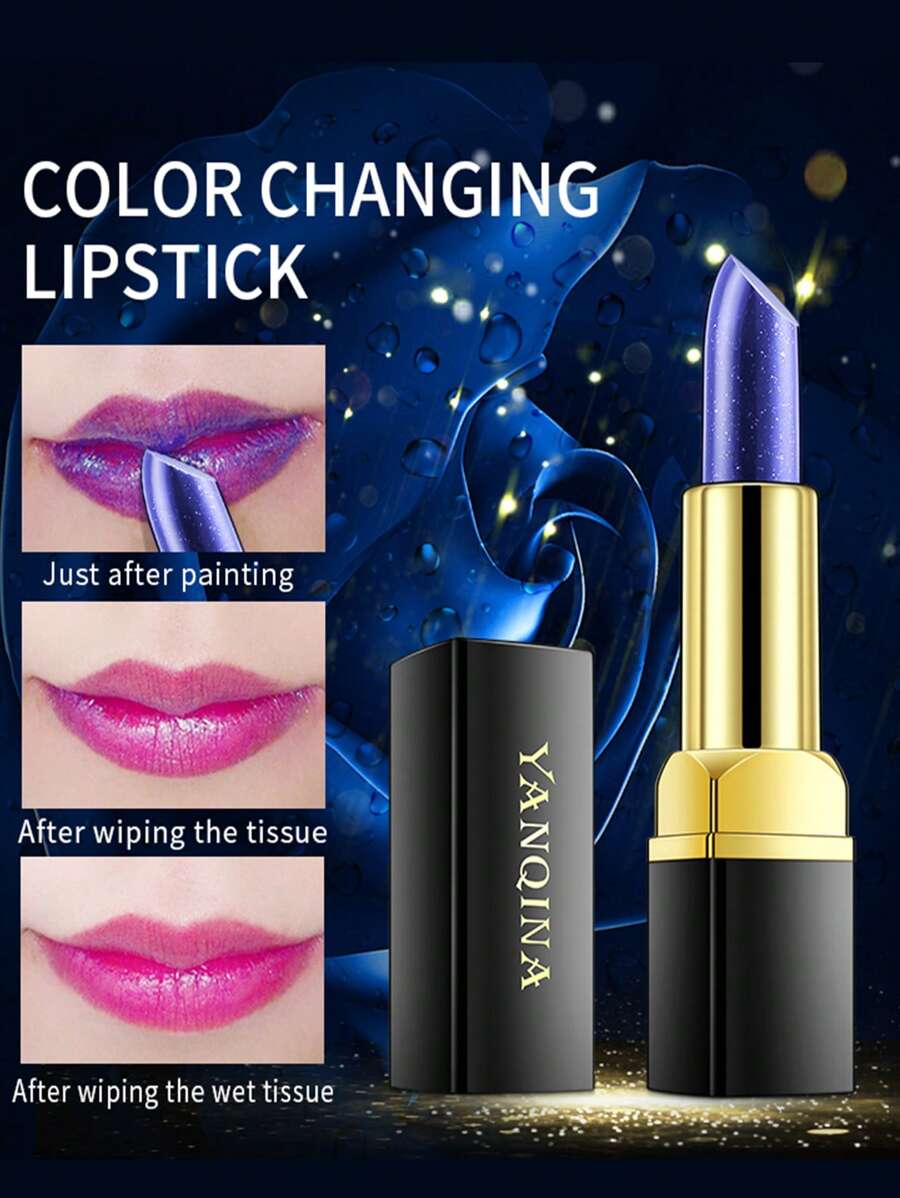 YANQINA Lápiz labial mágico azul, lápiz labial brillante que cambia de ...