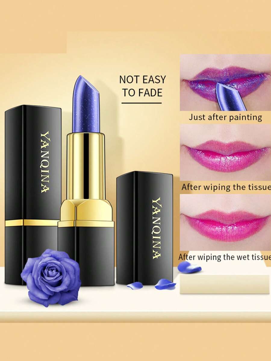 YANQINA Lápiz labial mágico azul, lápiz labial brillante que cambia de ...