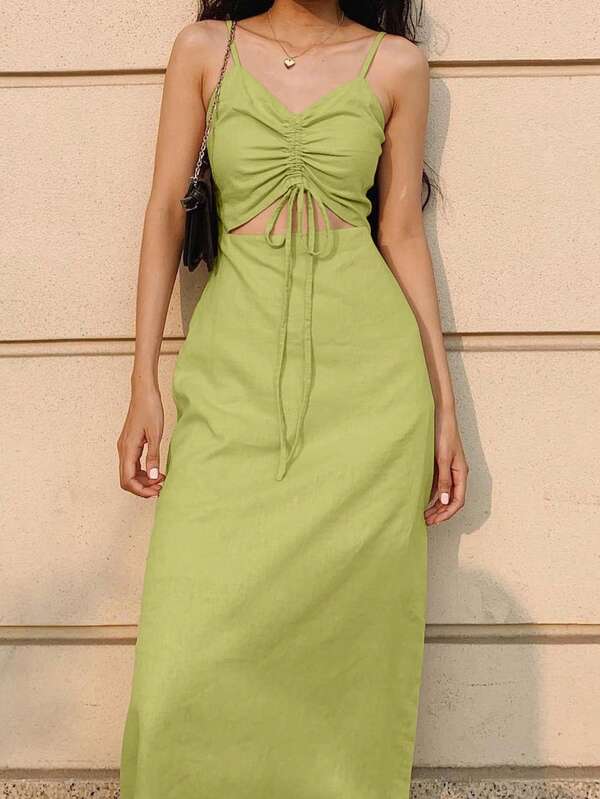 Drawstring Front Cut Out Cami Dress | SHEIN USA
