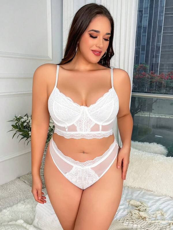 Plus Floral Lace Underwire Lingerie Set Shein Usa