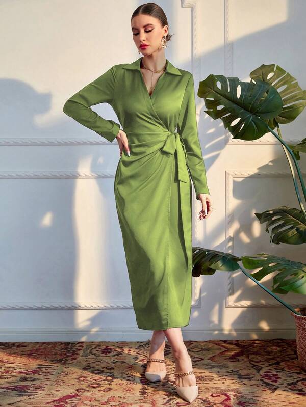 SHEIN Modely Solid Wrap Knot Side Dress | SHEIN EUR