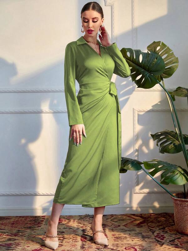 SHEIN Modely Solid Wrap Knot Side Dress | SHEIN EUR