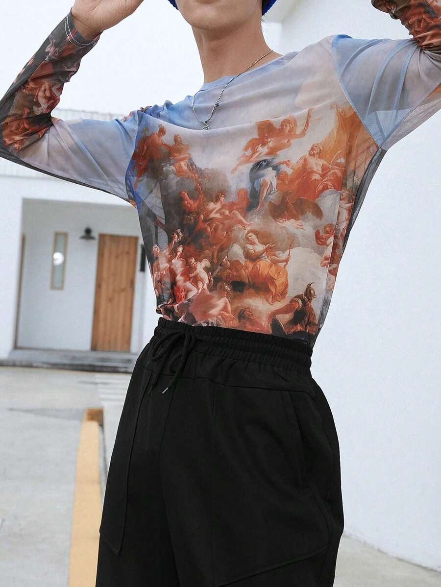 Manfinity EMRG メンズシャツ クルーネック半袖 グラフィックシャツ 2 サマー ポリエステル | SHEIN JAPAN