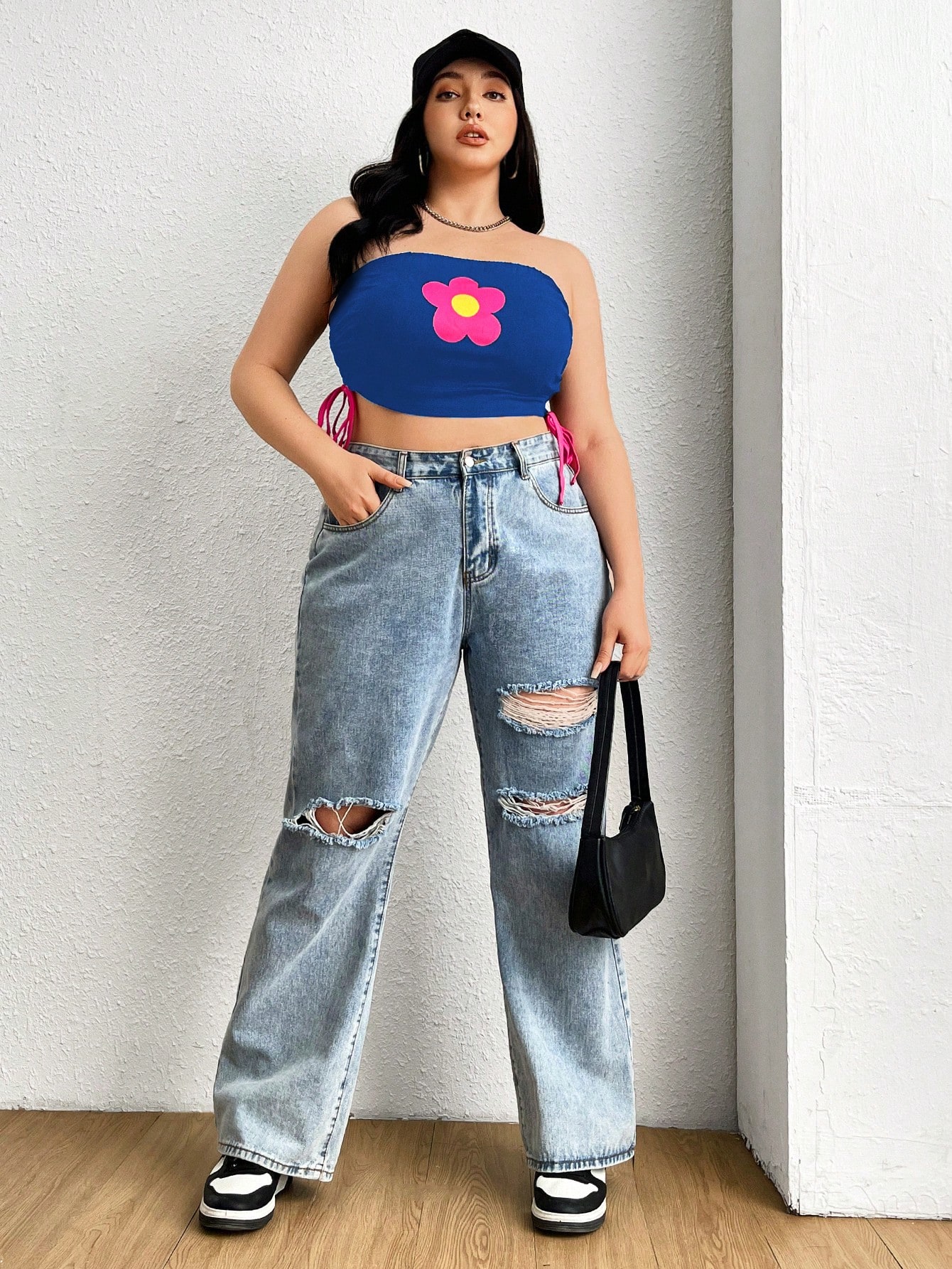 SHEIN Qutie Plus Floral Print Drawstring Side Tube Top | SHEIN USA