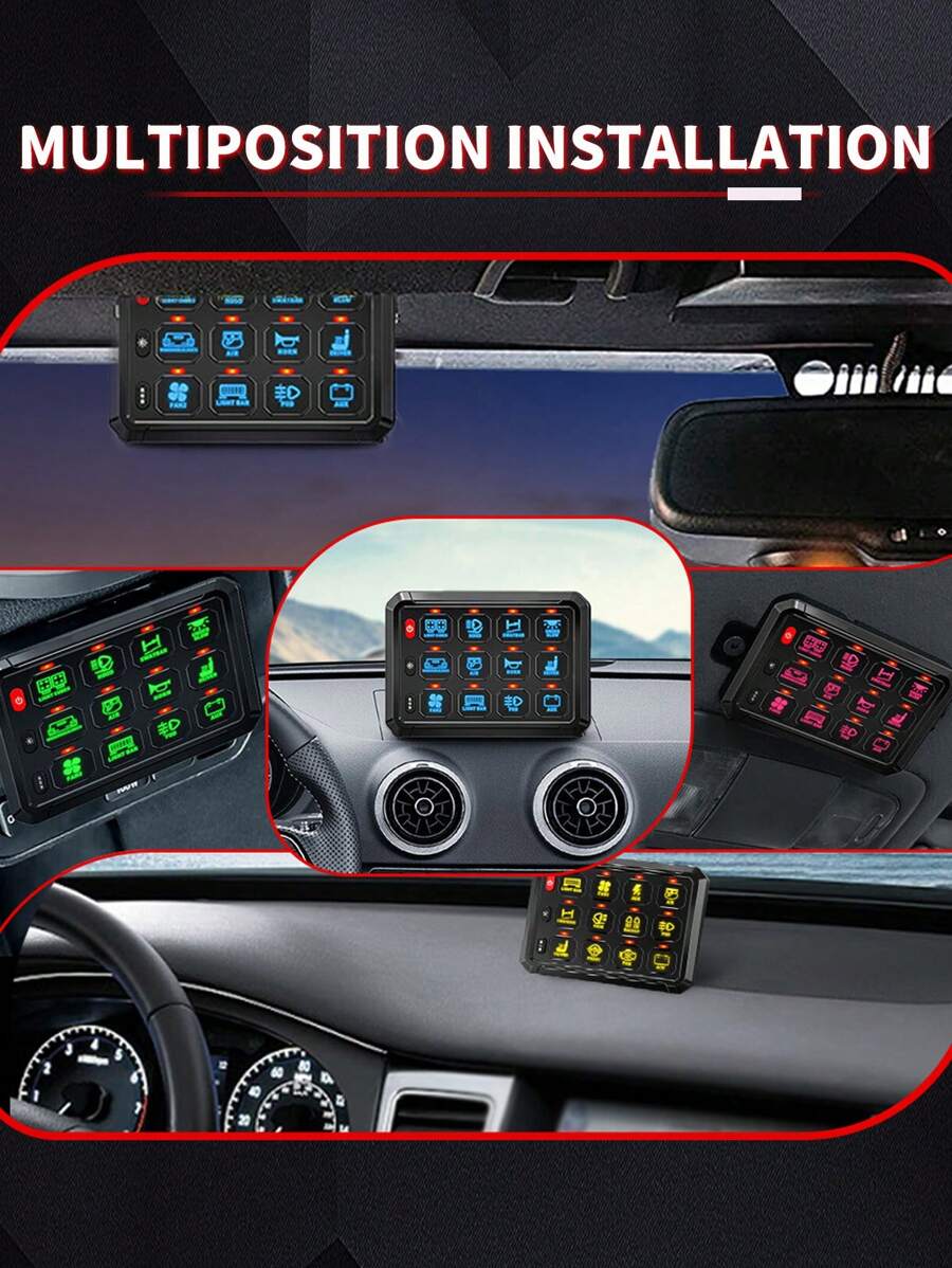 12 Gangs RGB LED On-Off Switch Panel 12V 24V Universal Power Control ...
