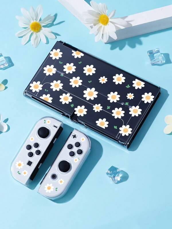 Funda con patrón de flor silicona transparente compatible con Nintendo ...