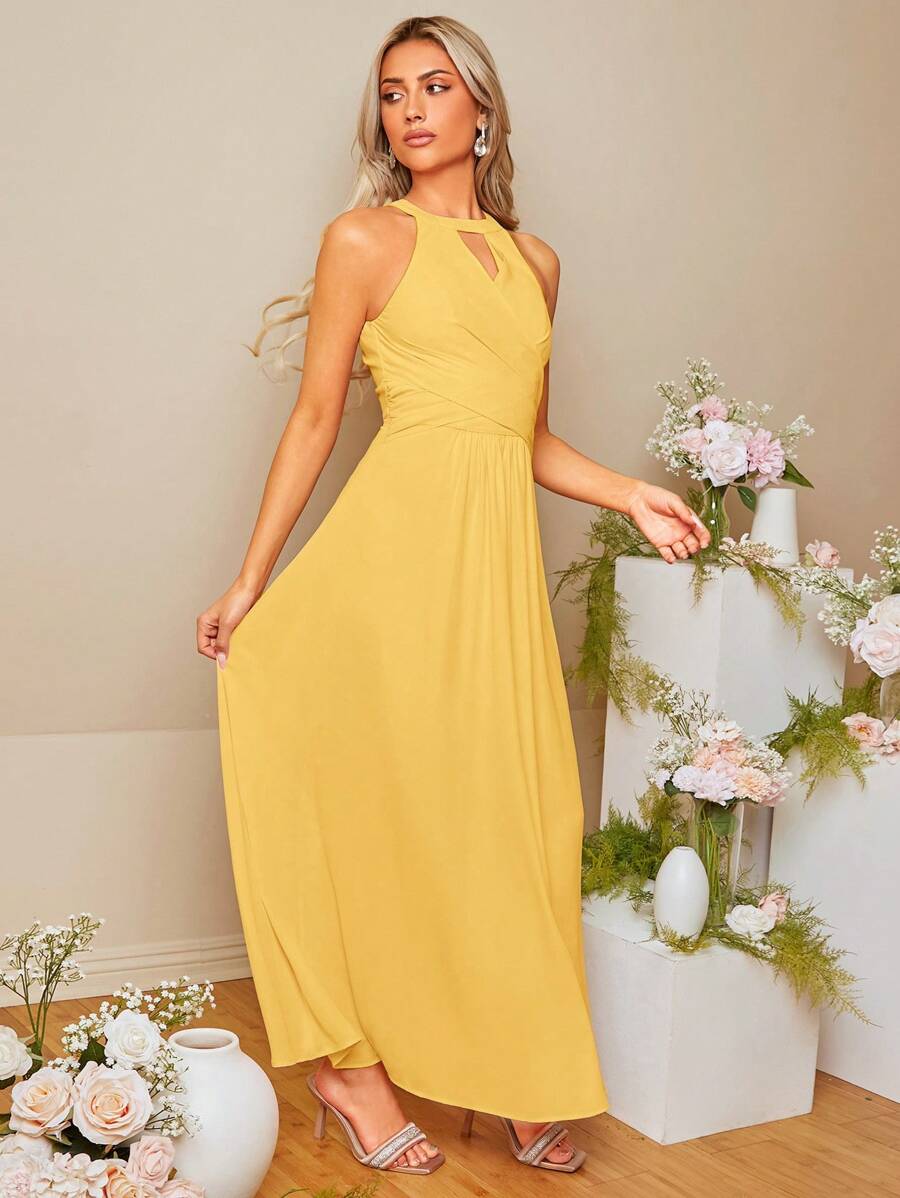 SHEIN Belle Solid Keyhole Neckline Cross Wrap Front Bridesmaid Dress ...
