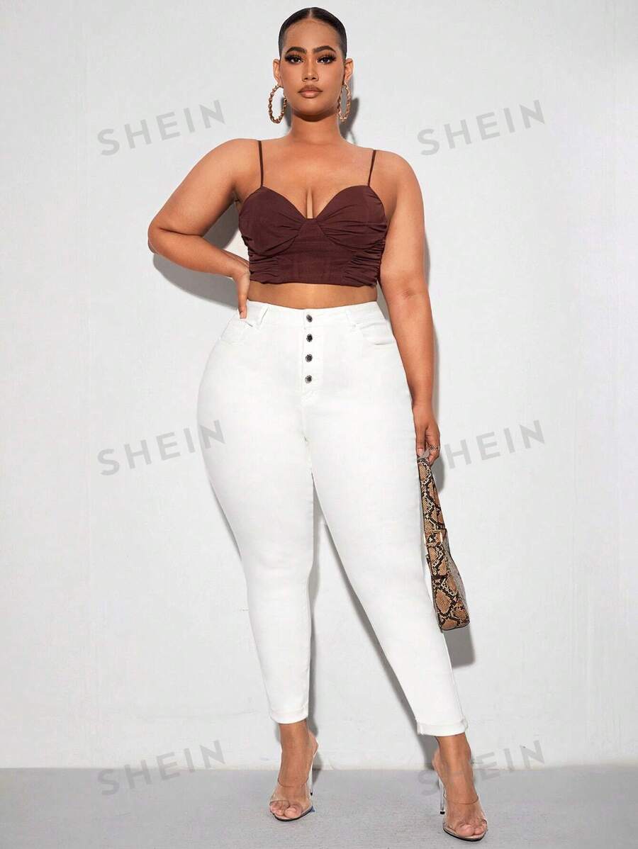 SHEIN SXY Plus Button Fly Skinny Jeans | SHEIN UK