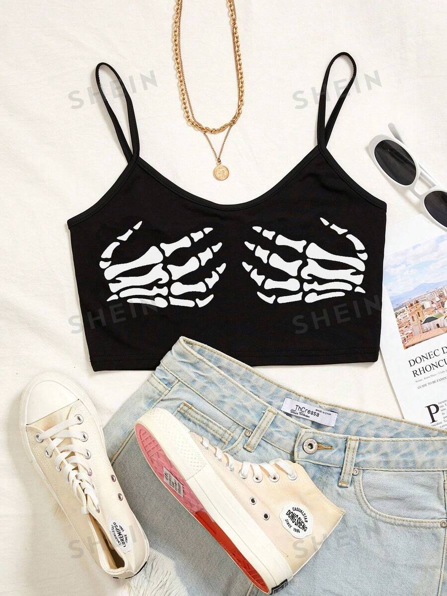 SHEIN EZwear Skeleton Print Crop Cami Top | SHEIN USA