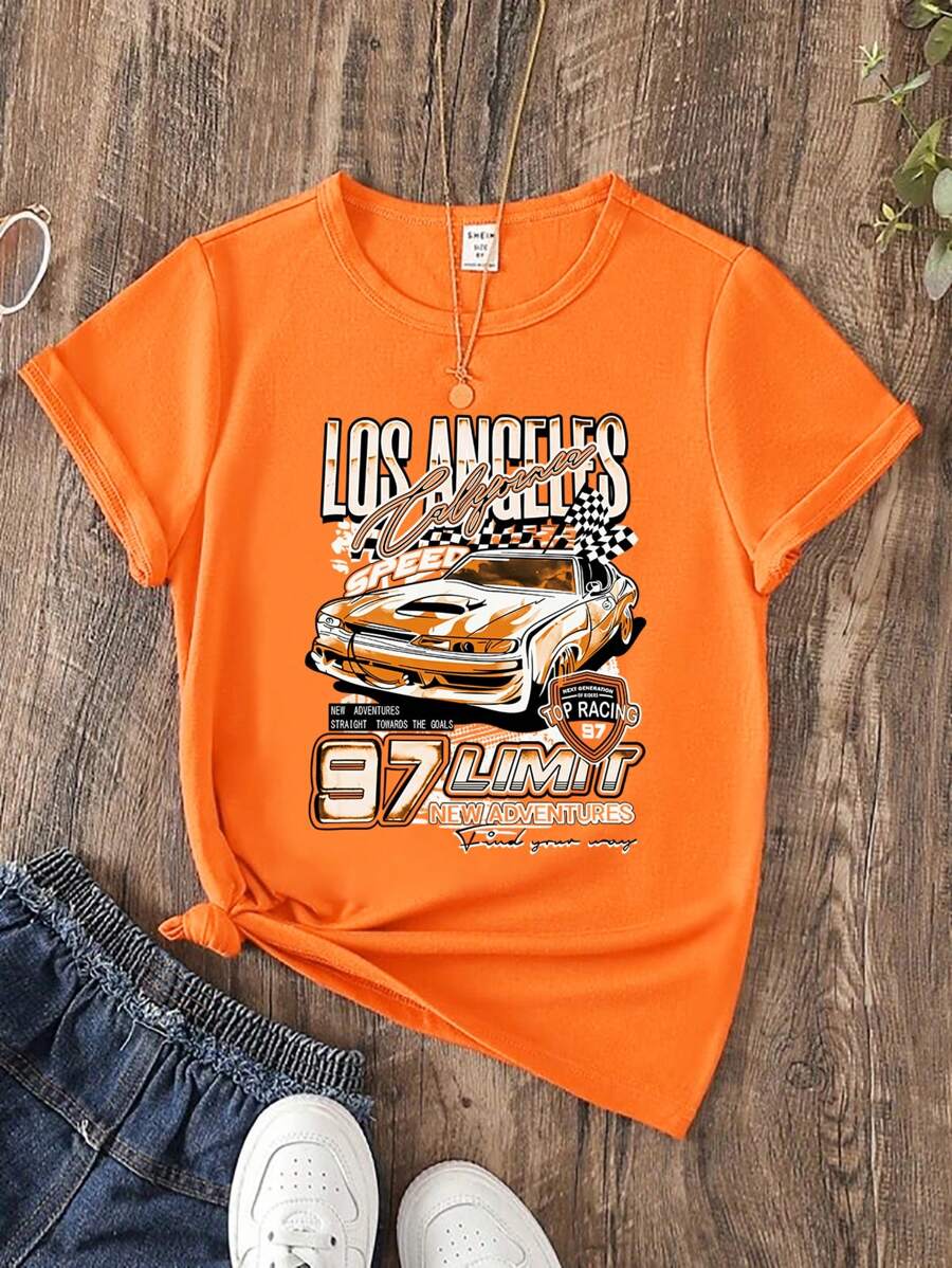Teen Girls Car & Letter Graphic Tee | SHEIN USA